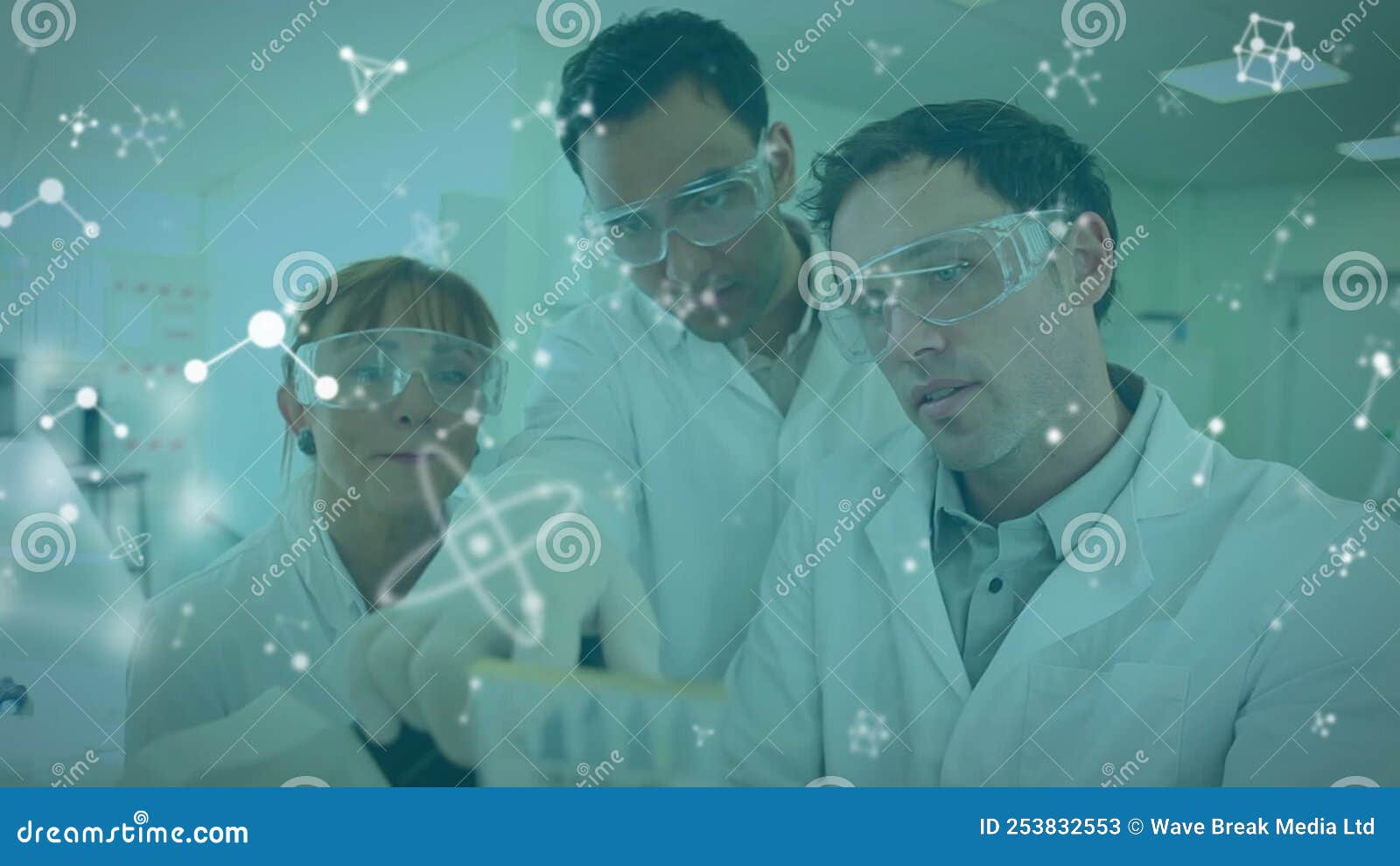 Animation of Molecules Over Diverse Lab Workers with Samples Stock ...
