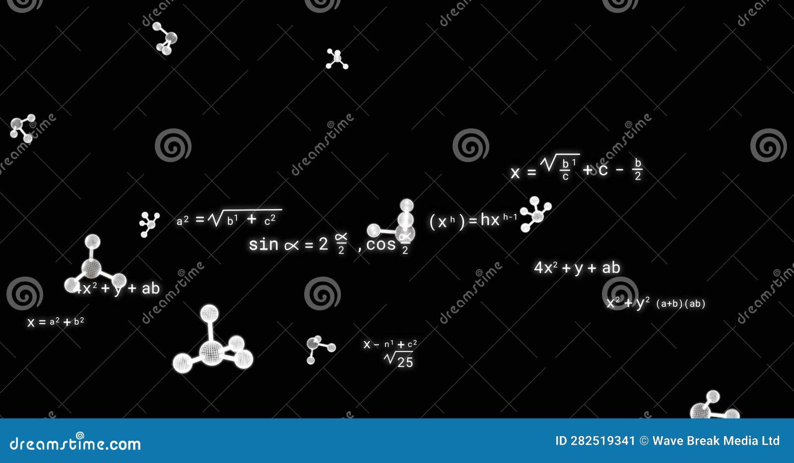 Animation of Molecules Over Mathematical Equations on Black Background ...