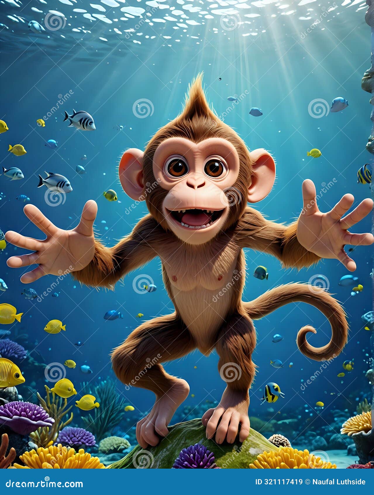 Animation of a Monkey Diving Under the Sea Stock Illustration ...