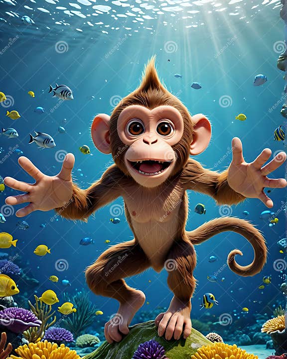 Animation of a Monkey Diving Under the Sea Stock Illustration ...