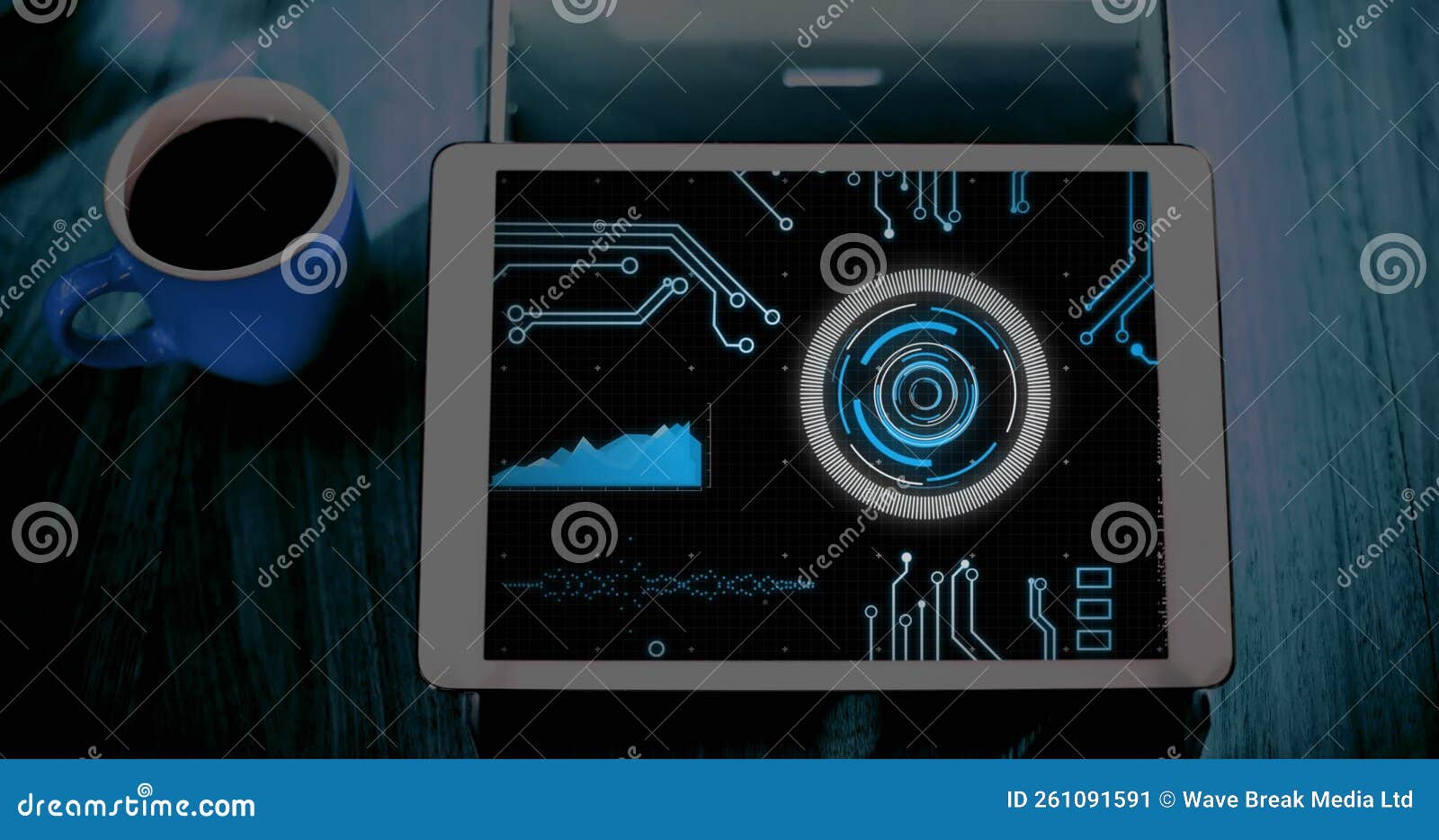 Animation of Motherboard and Circular Scanner Processing Data on Screen ...