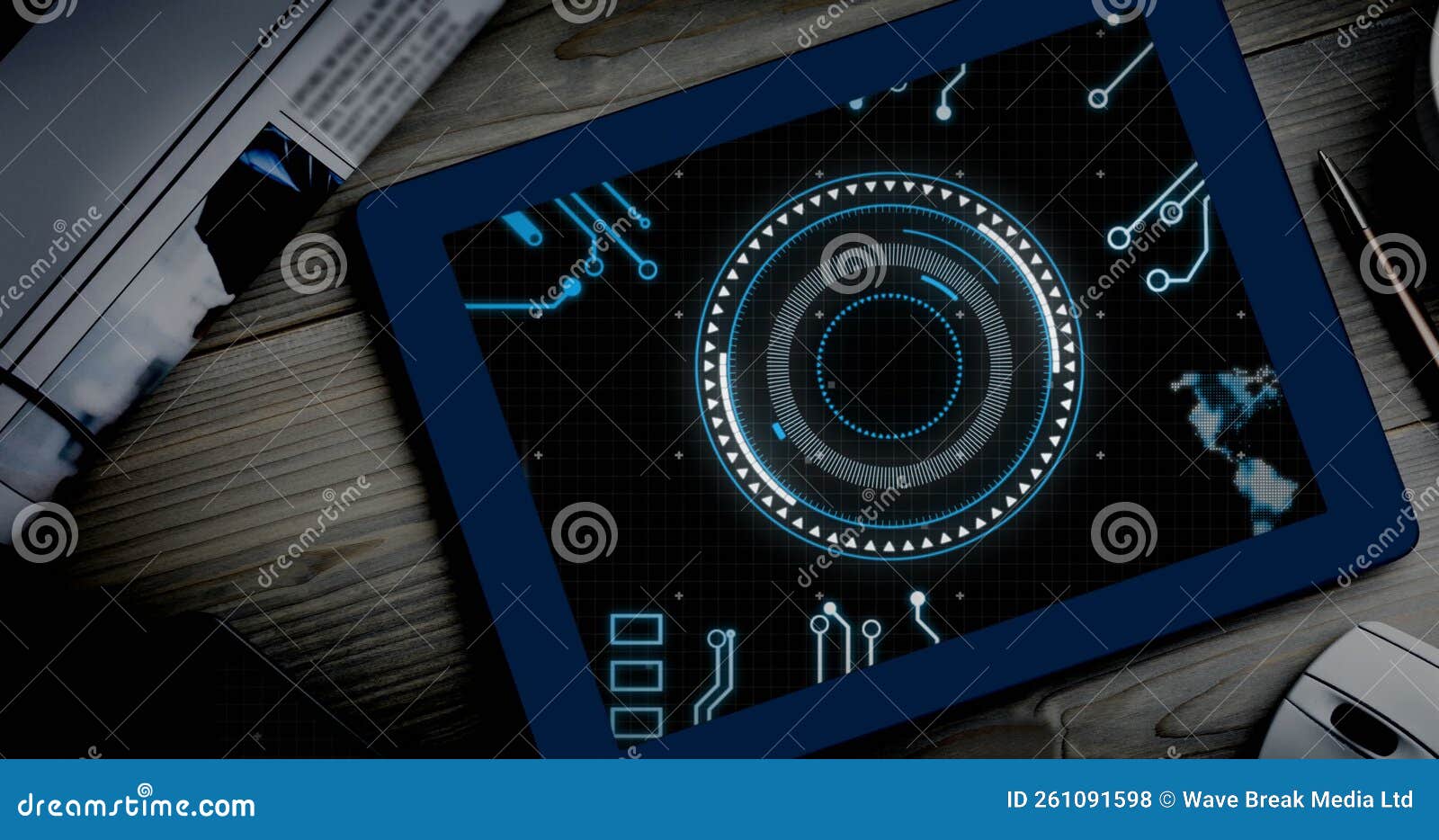 Animation of Motherboard and Circular Scanner Processing Data on Screen ...
