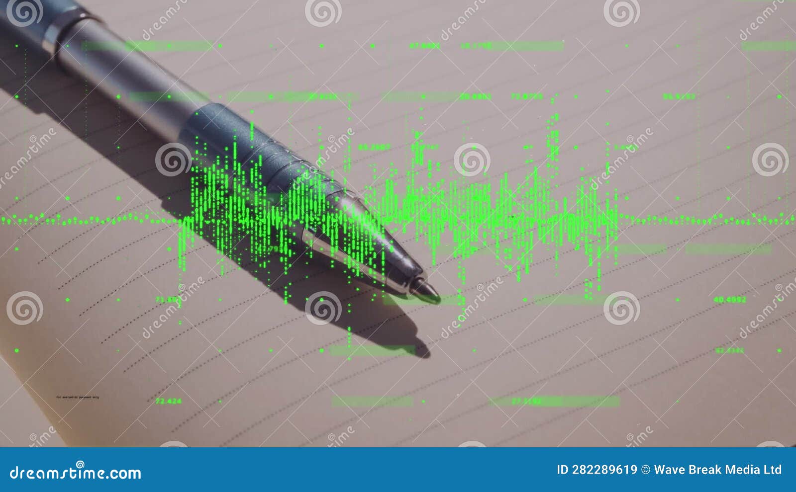 Animation of Moving Graph with Changing Numbers Over Pen on Notebook in ...