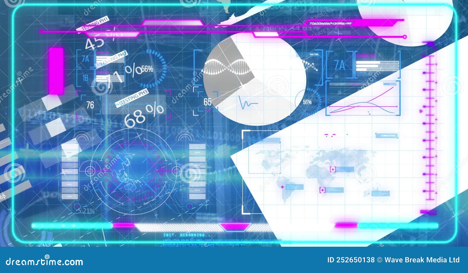 Animation of Moving Graphs, Dna Helix, Map and Programming Data Over Graphical Infographic ...