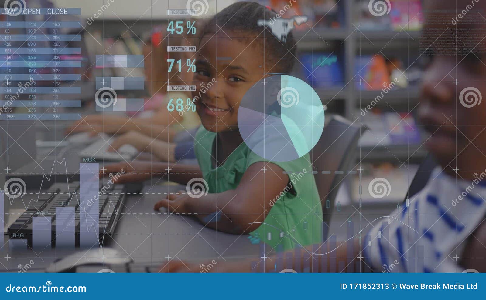 Classroom Using Computers with Finance Graph Transition Stock Video ...