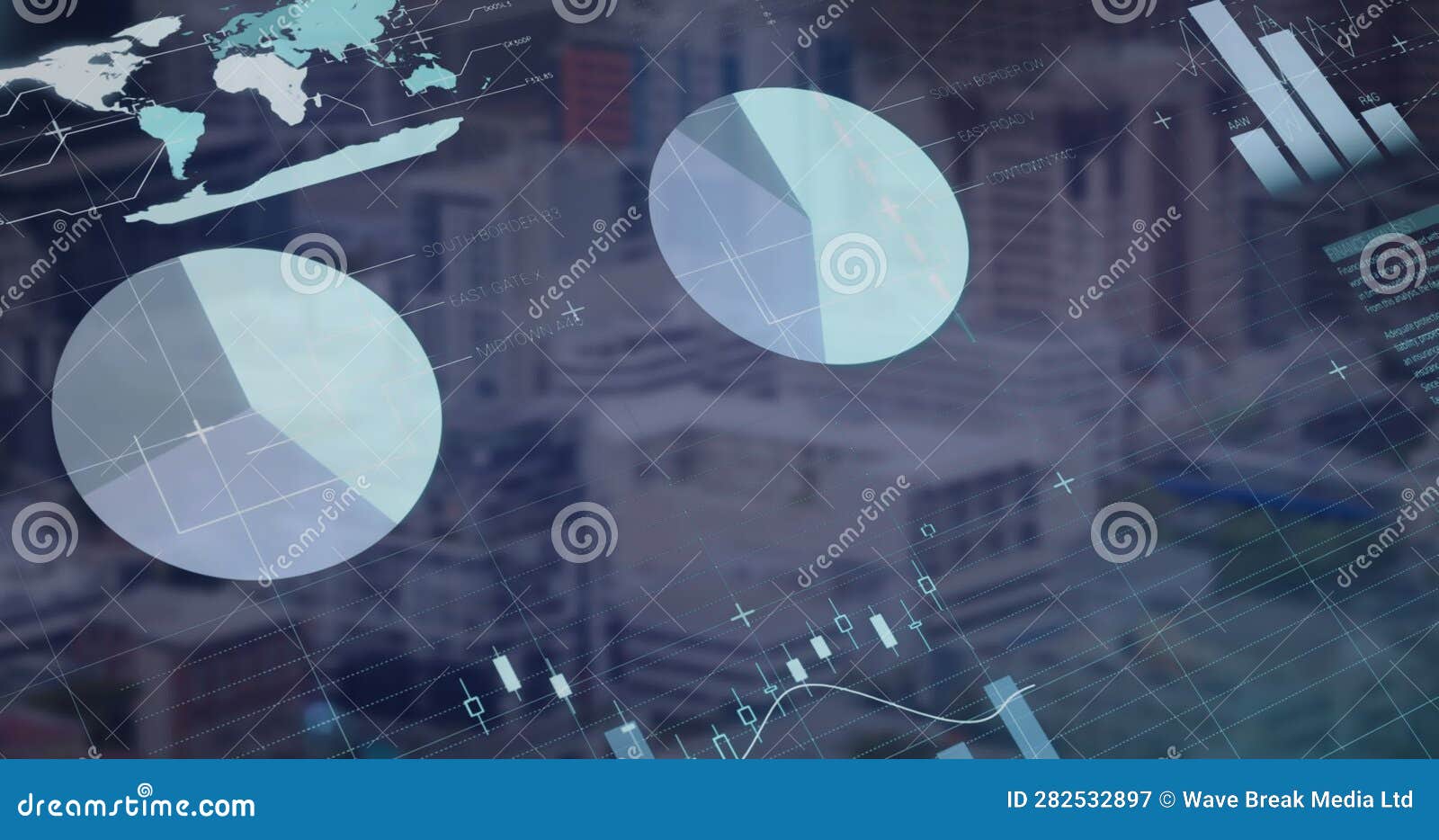 Animation of Multicolored Infographic Interface Over Aerial View of ...