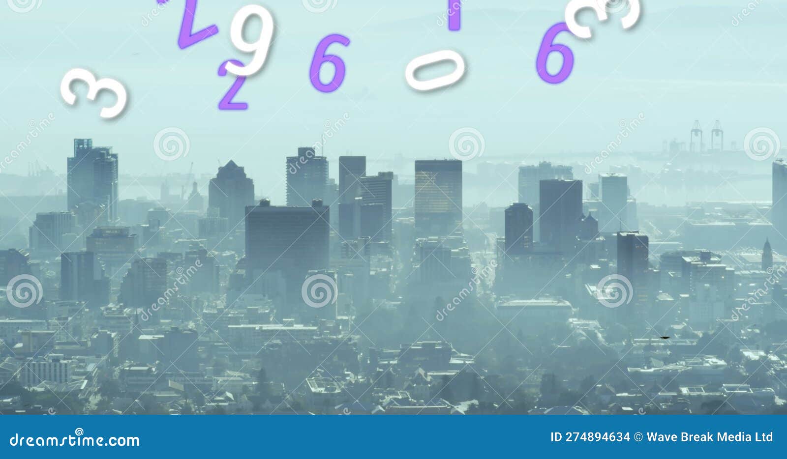 Animation of Multiple Changing Numbers Floating Against Aerial View of ...