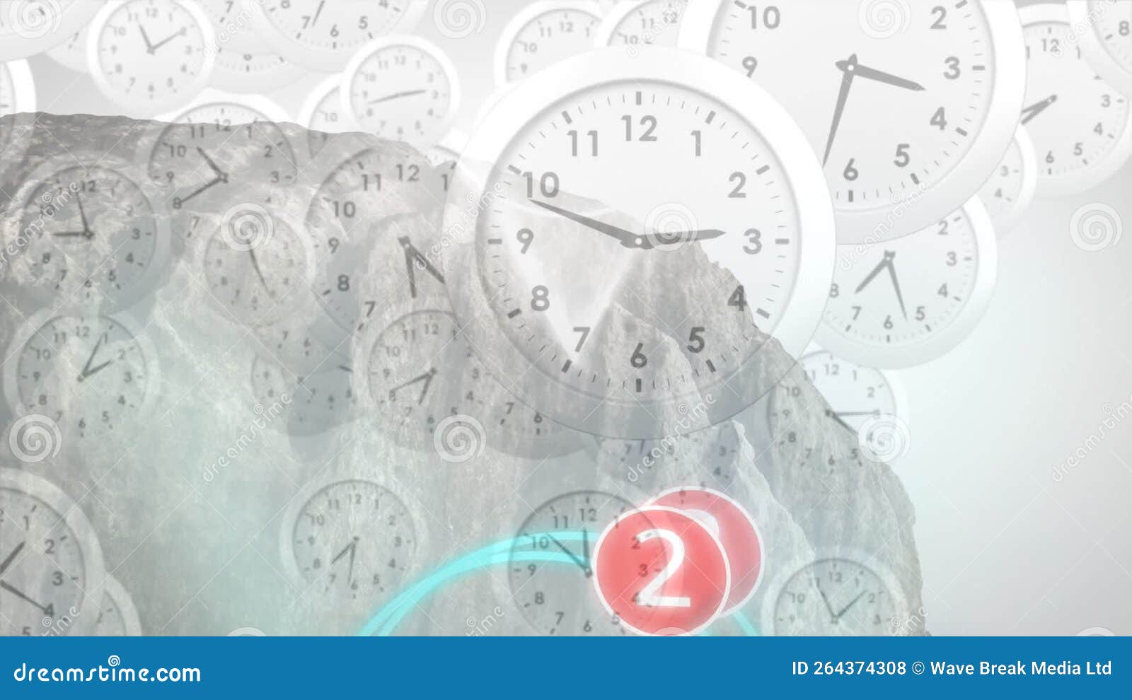 Animation of Multiple Clocks Moving Over Rock on White Background Stock ...