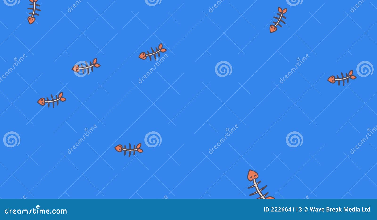 Animation of Multiple Fish Skeletons Floating on Blue Background Stock ...