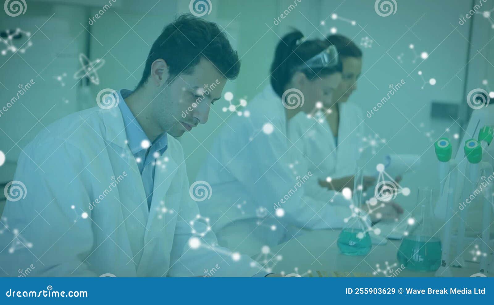 Animation of Multiple Floating Molecules, Caucasian Male Researcher ...