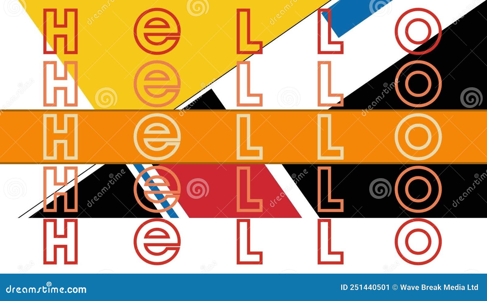 Animation of Multiple Hello Text Over Shapes on White Background Stock ...