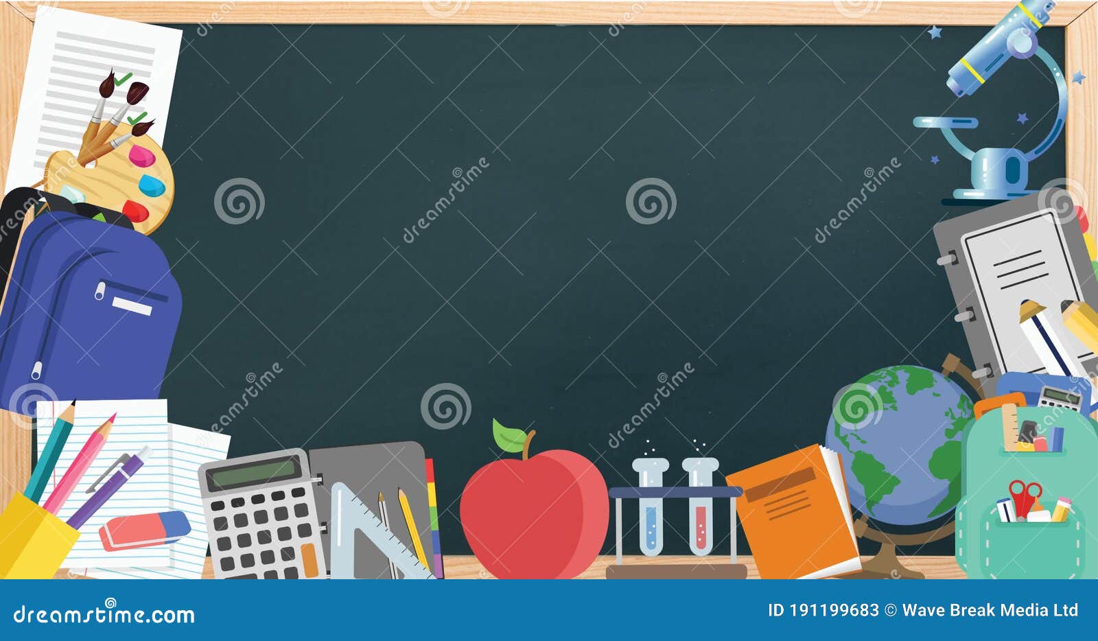 Animation of Multiple School Materials Moving on a Blackboard Stock ...