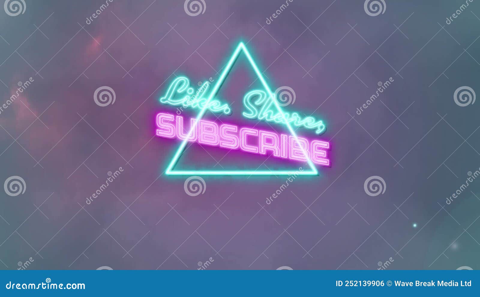 Animation of Neon Like, Share, Subscribe and Triangle on Sky with ...
