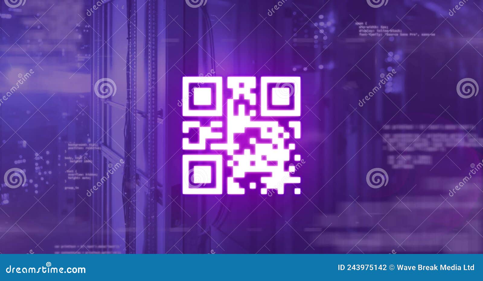 No People Animation Neon Qr Code Line Data Processing Server Room Global Technology Computing ...