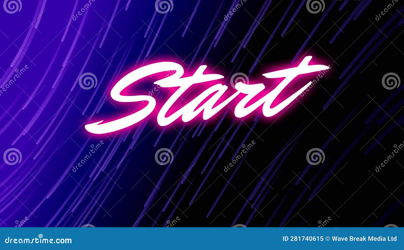 Animation of Neon Start Text Banner Against Light Trails Moving Against ...