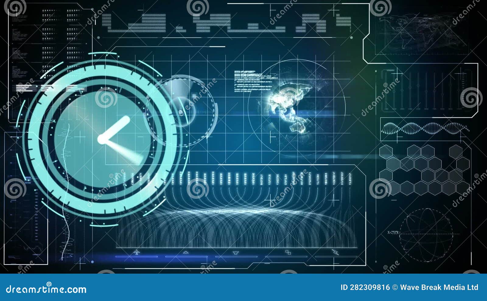 Animation of Neon Ticking Clock Over Interface with Data Processing ... Animation of Neon Ticking Clock Over Interface with Data Processing ...