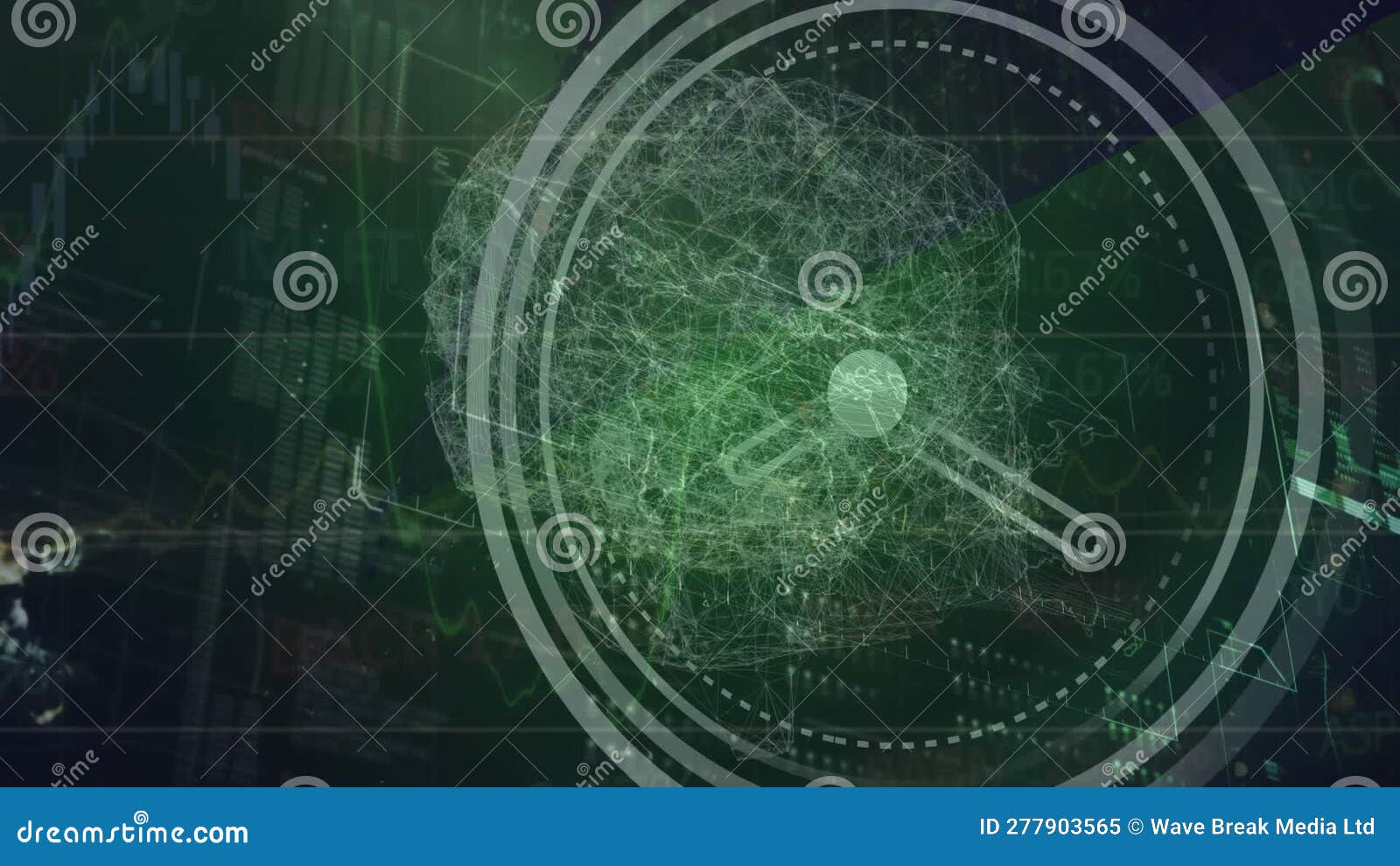 Animation of Neon Ticking Clock and Spinning Human Brain Icon Against ...