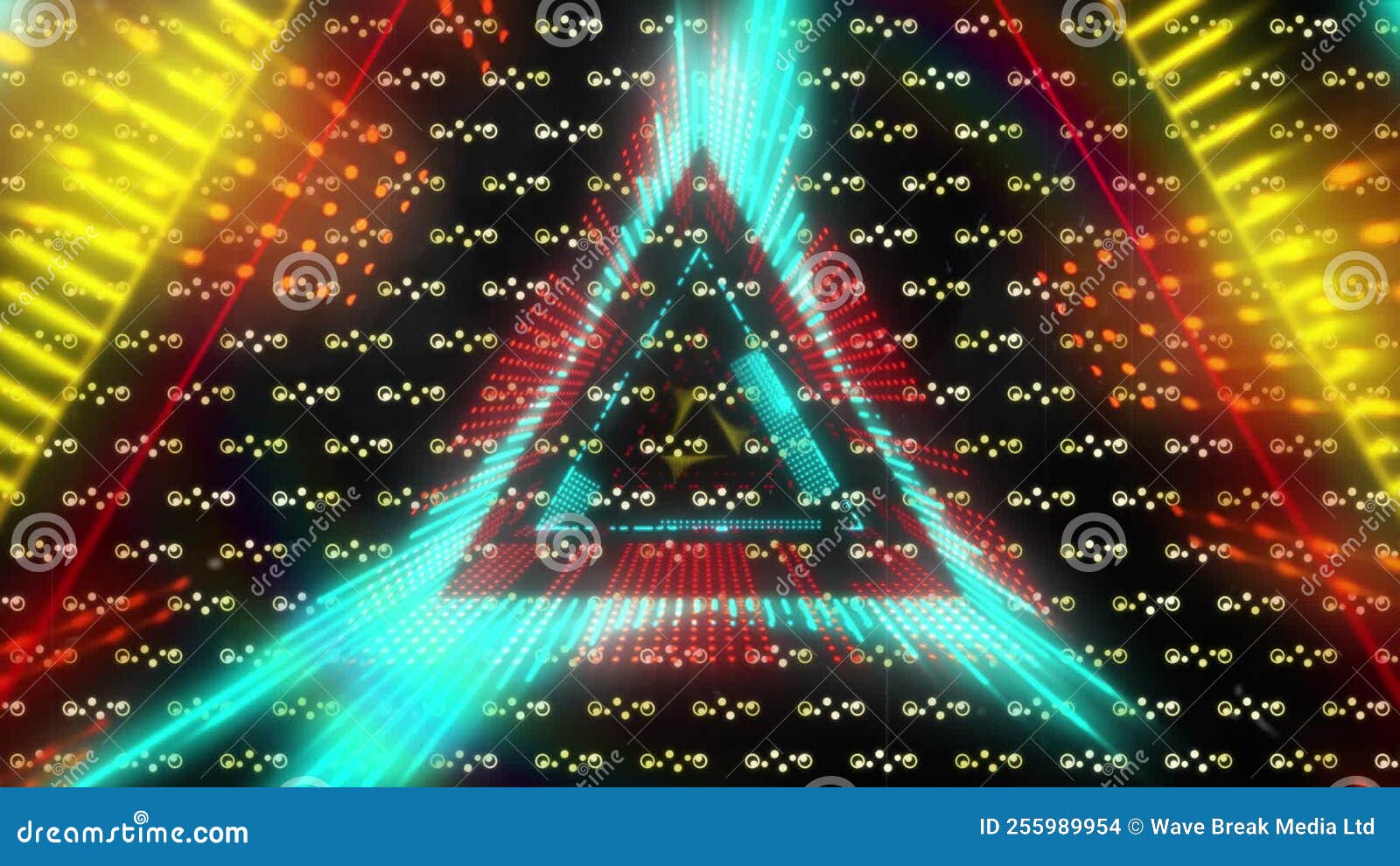 Animation of Neon Triangles Over Shapes on Black Background Stock ...