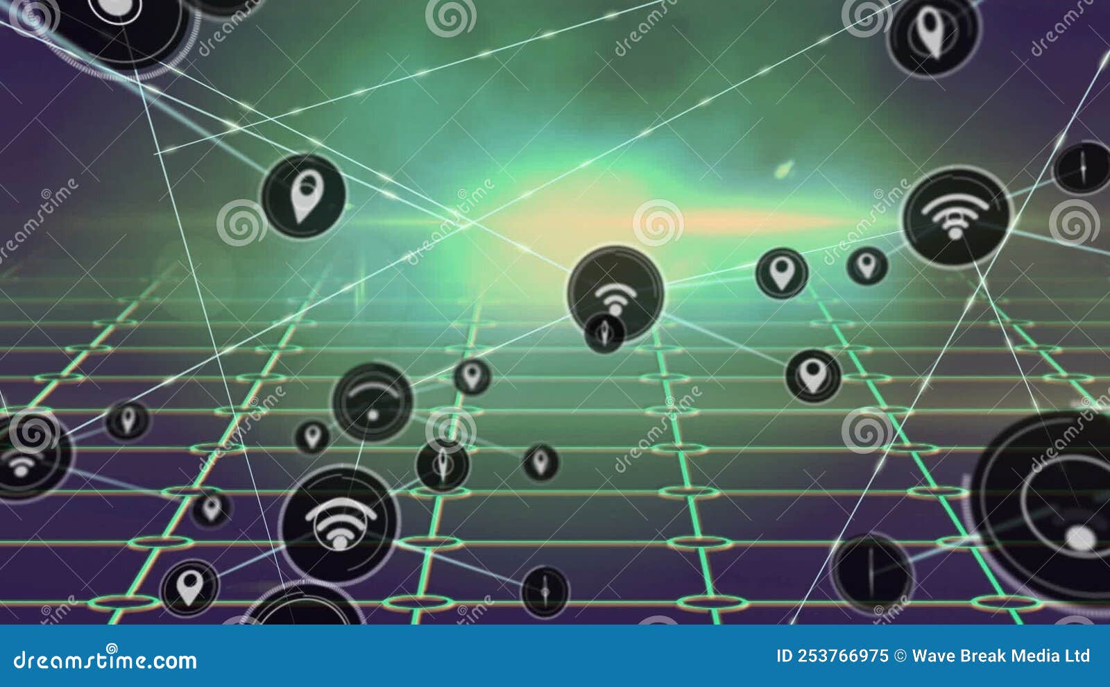 Animation Of Network Connecting Dots With Programming Language On Grid Interface With Light