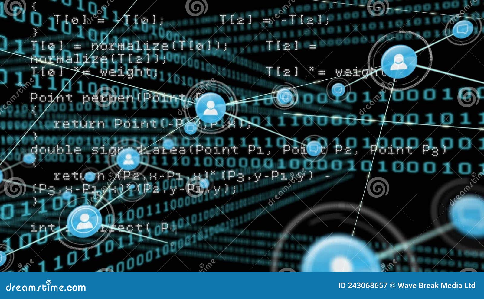 No People Animation Network Connection Icon Black Background Background Blue Binary Code Global ...