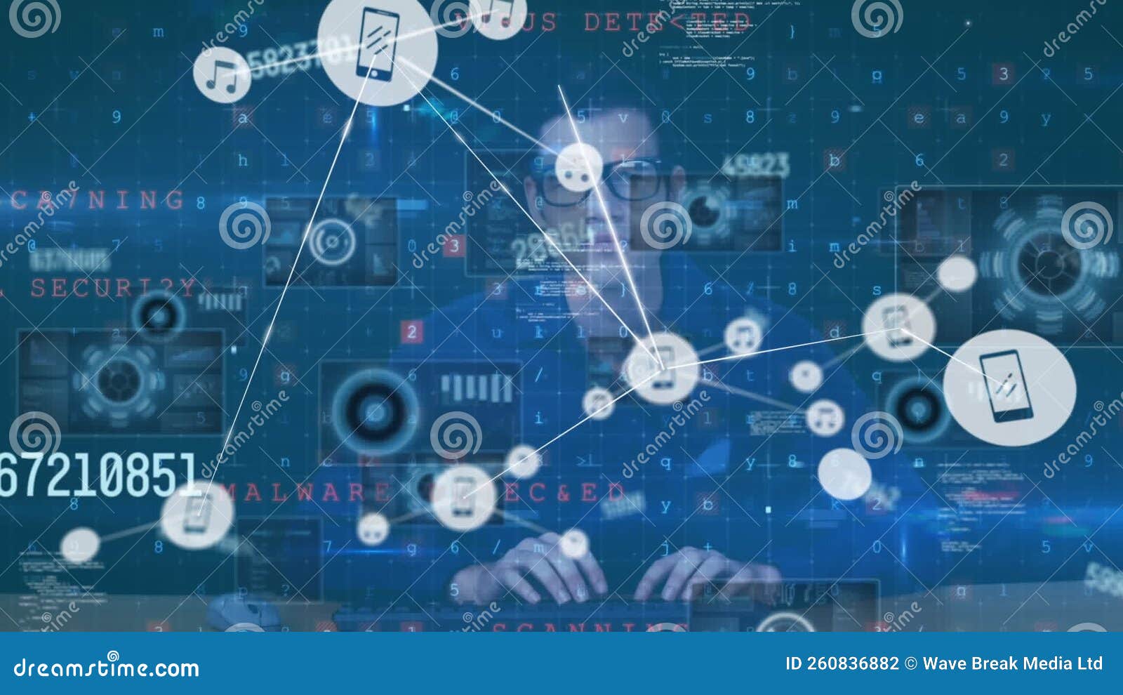 Animation of Network of Connections and Cyber Crime Warning Over Male ...