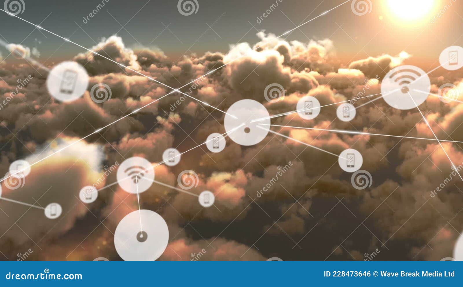 Animation of Network of Connections with Icons Over Clouds Stock ...