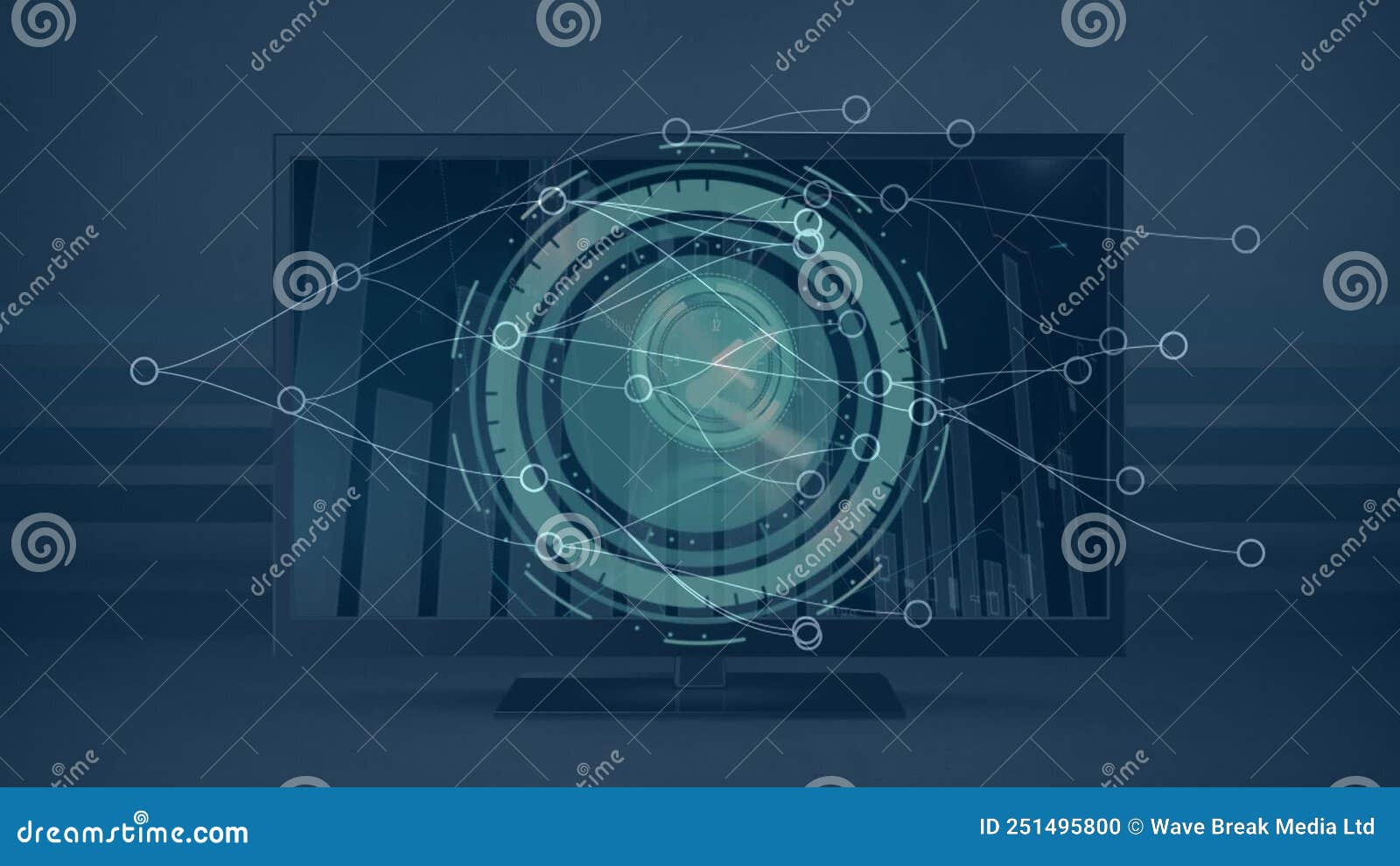 Animation of Network of Connections and Moving Clock Over Graph on Tv ...