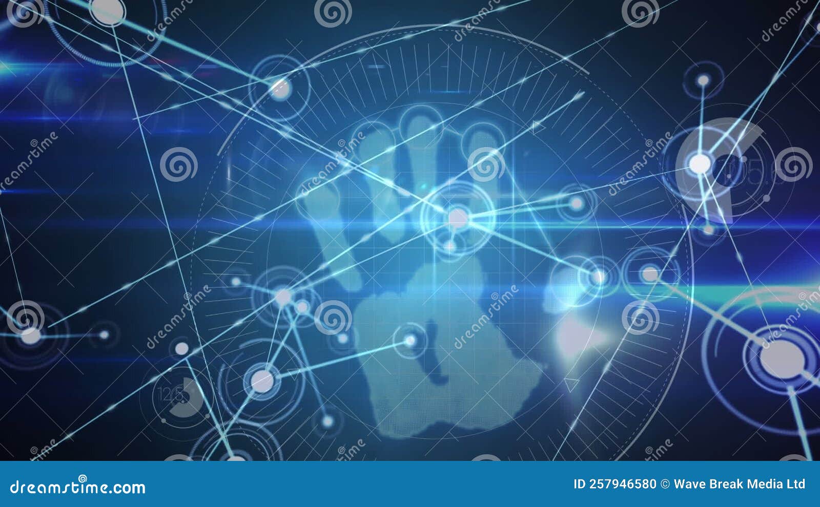 No People Animation Network Connection Scope Handprint Blue Background Global Network Data ...