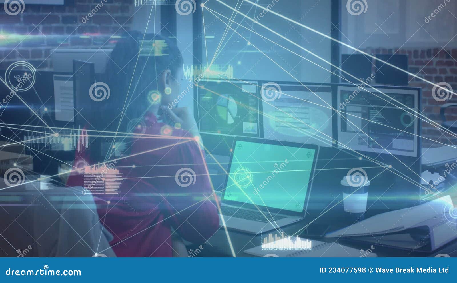 Animation of Network and Data Processing Over Businesswoman Using ...