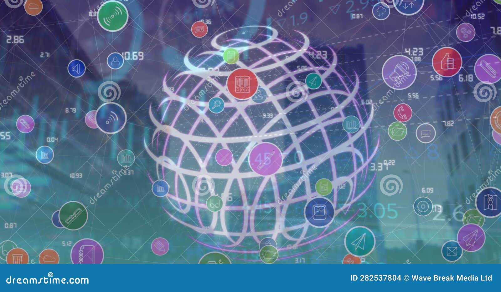 Animation of Network of Digital Over Spinning Globe and Data Processing ...