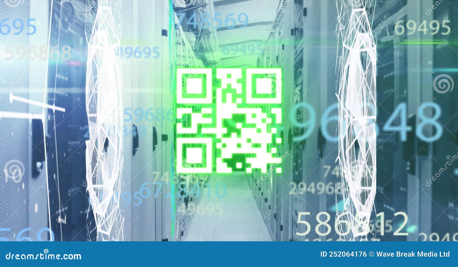 Animation of Numbers and Qr Code Over Servers Stock Footage - Video of ...