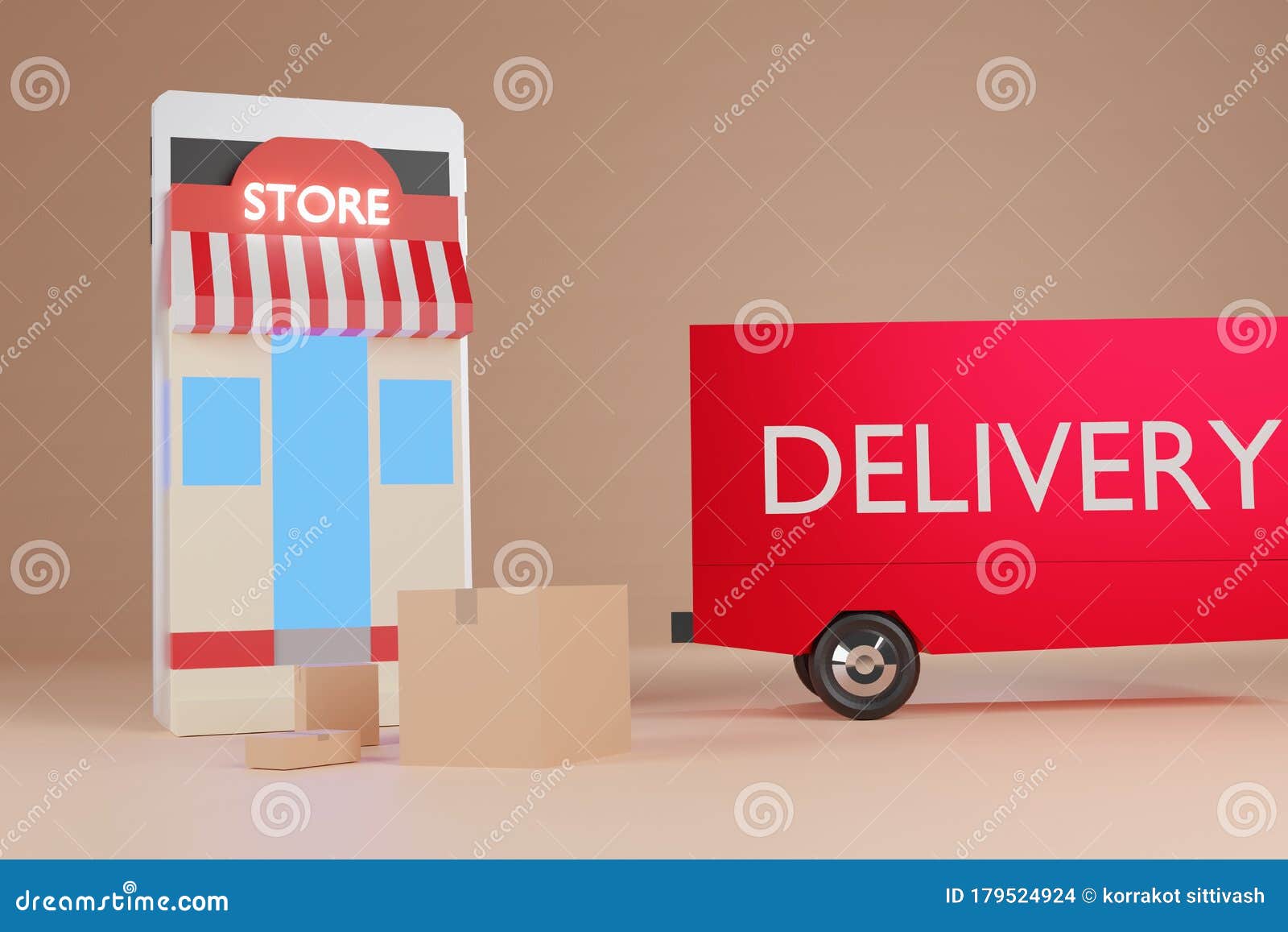 Animation Online Shopping E-commerce, Store, Box and Delivery Trucks on ...
