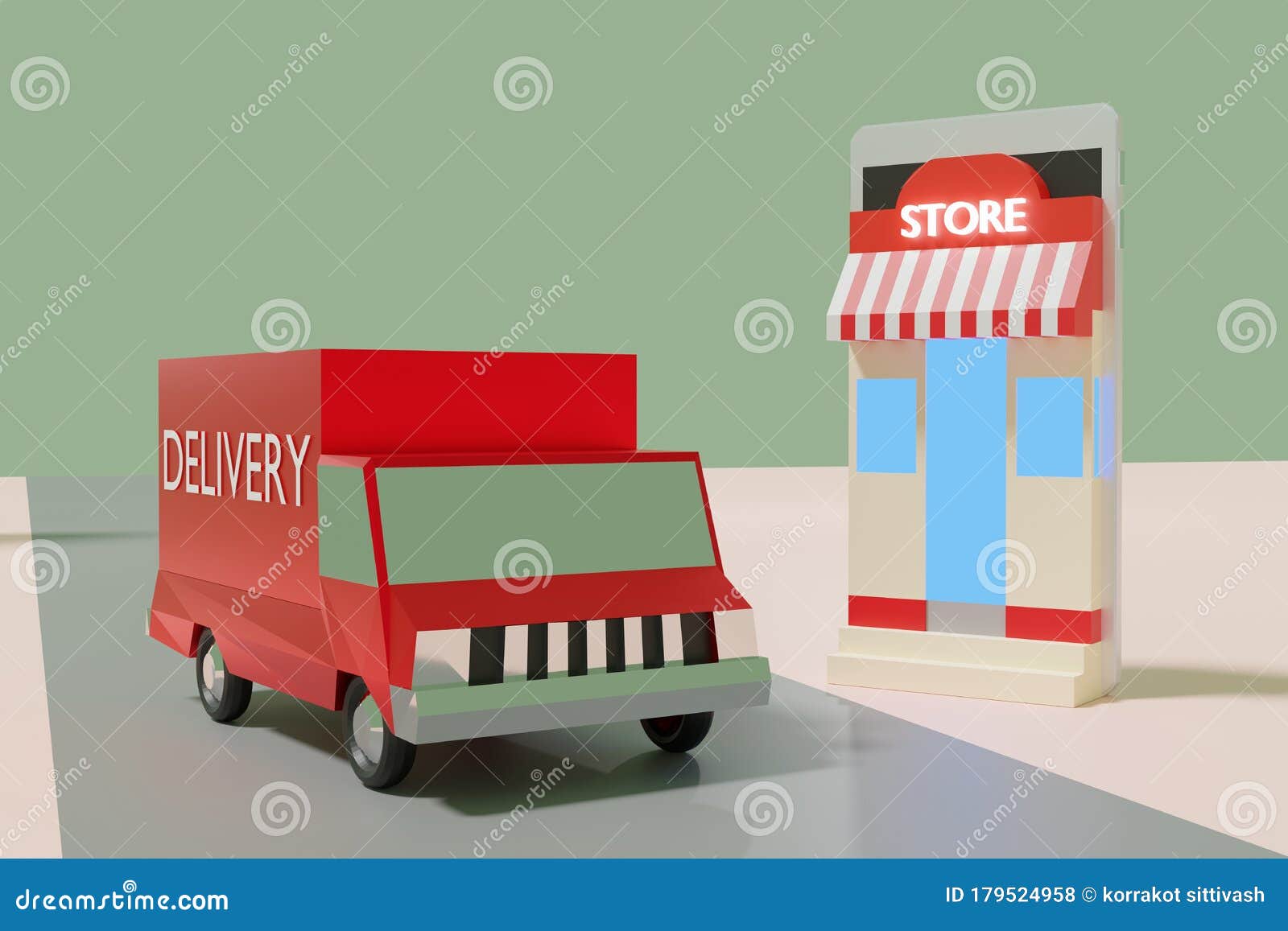 Animation Online Shopping E-commerce, Store, Box and Delivery Trucks on ...