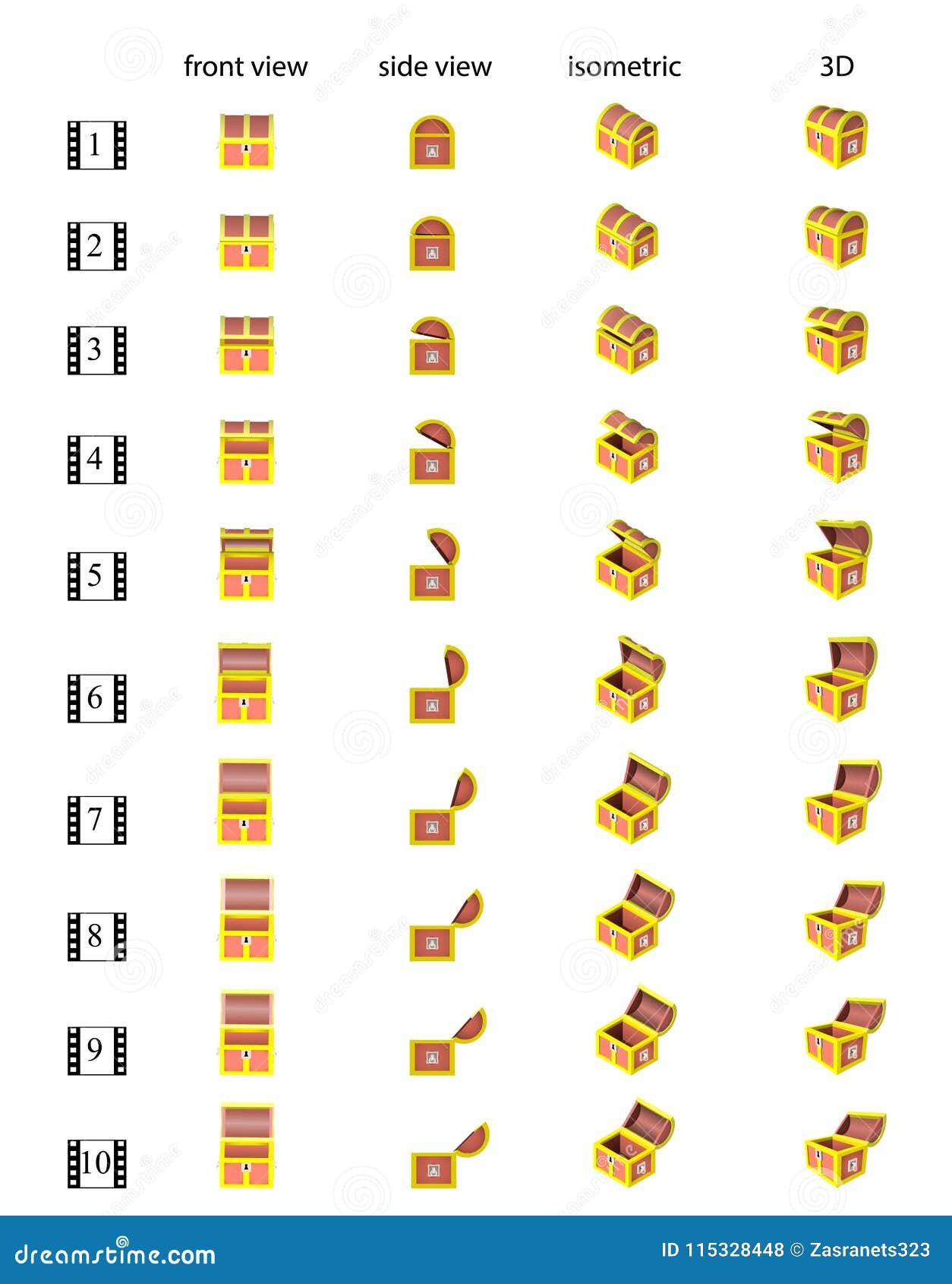 Animation of the Opening of the Chest in Different Angles. Stock Vector ...