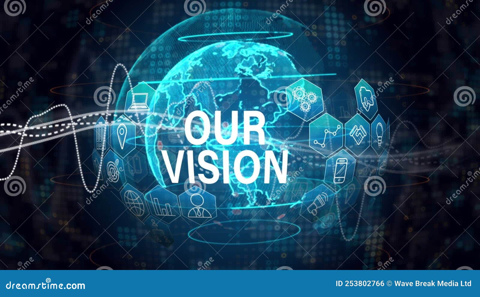 Animation of Our Vision Text Over Globe and Data Processing Stock ...