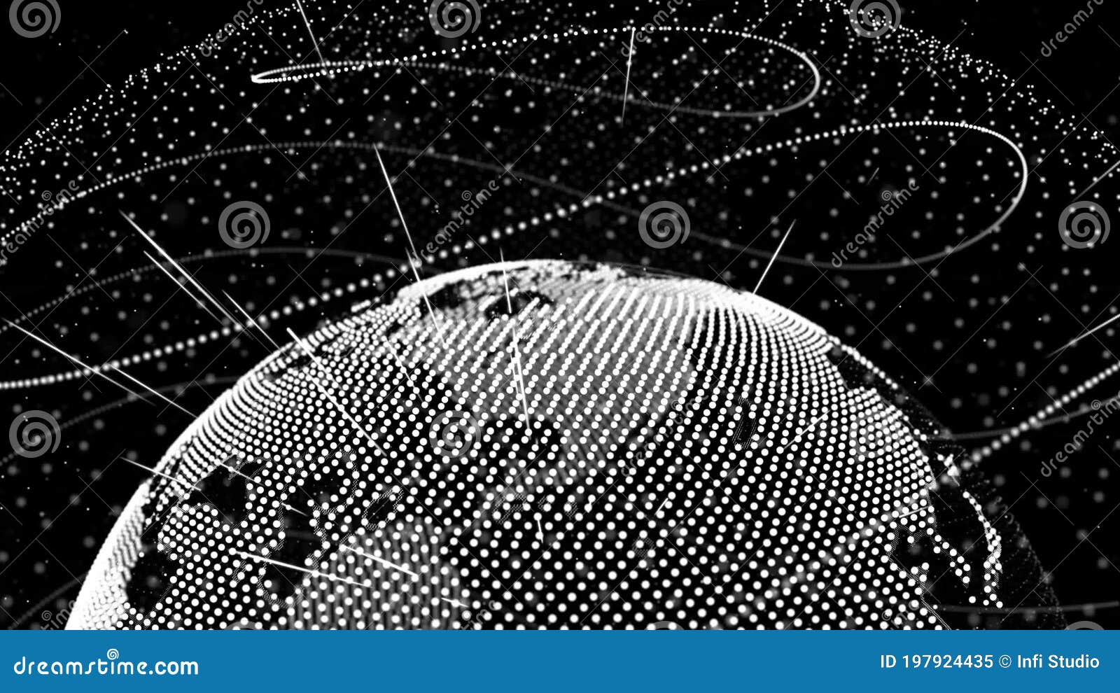 Animation of Particle Earth Globe Rotating and Glow Light Shine Beam ...