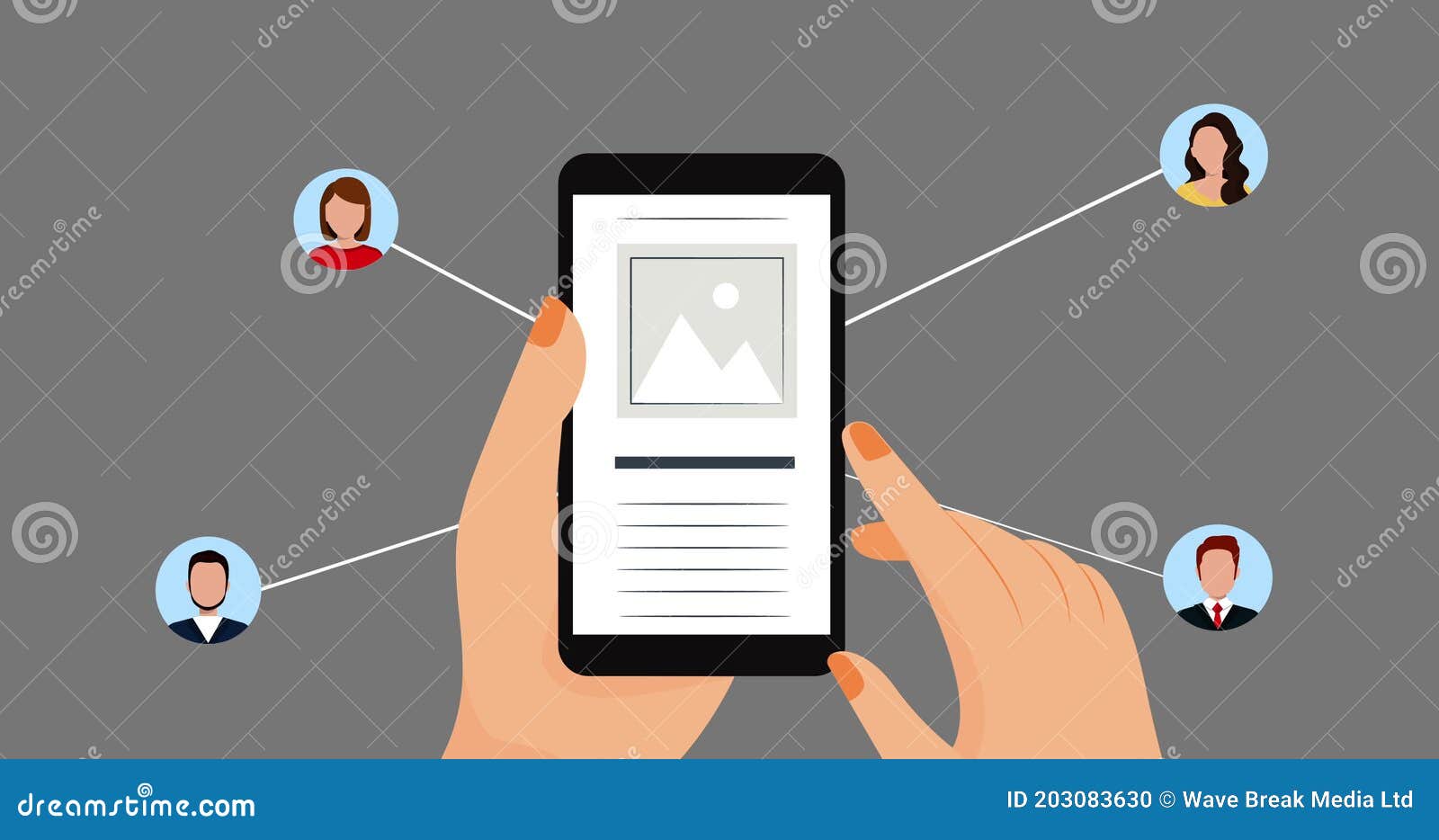 Animation of Person Using Smartphone and Network of People Icons Stock ...