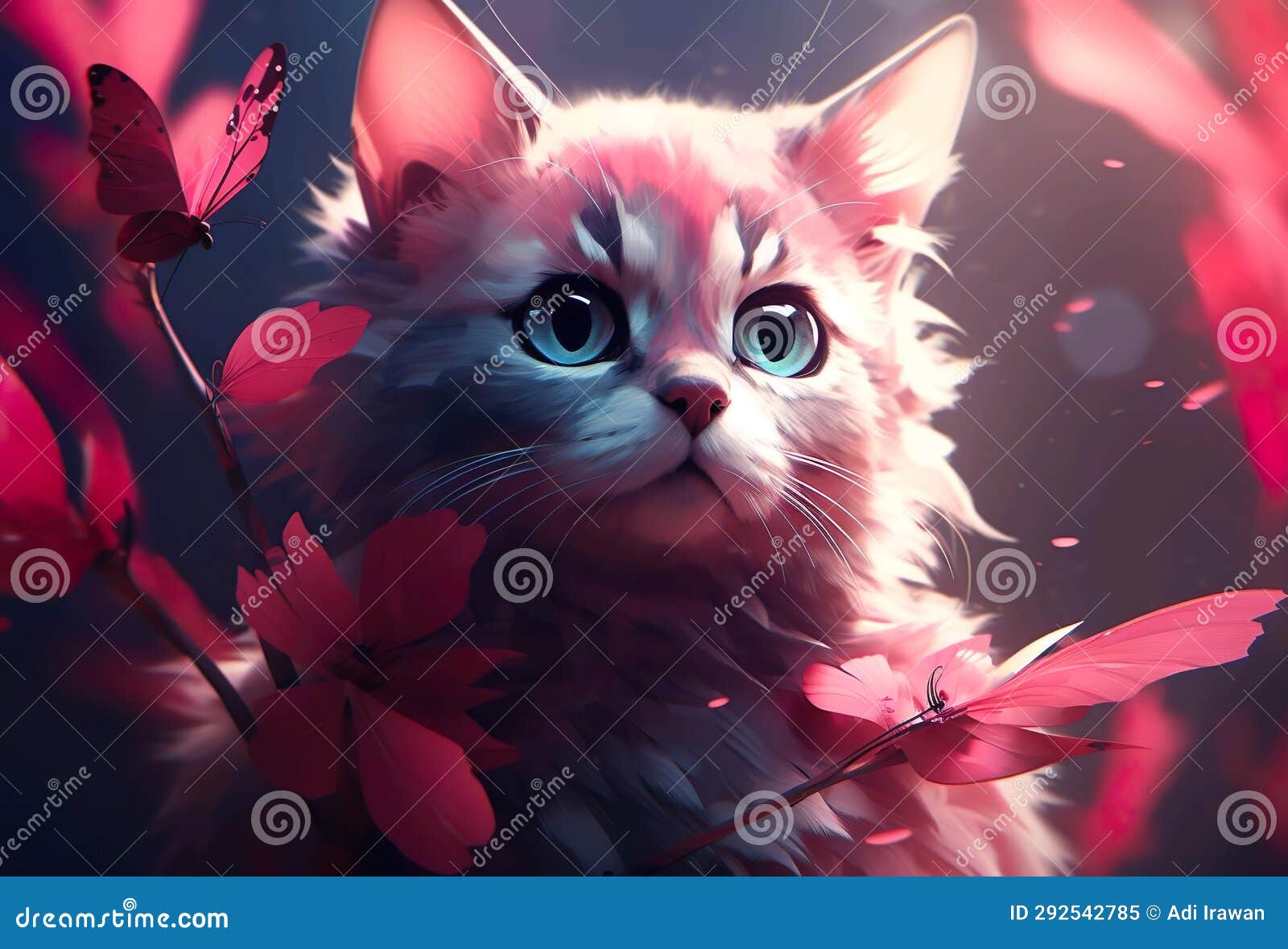 Animation of Pink Cat and Flower Stock Illustration - Illustration of ...