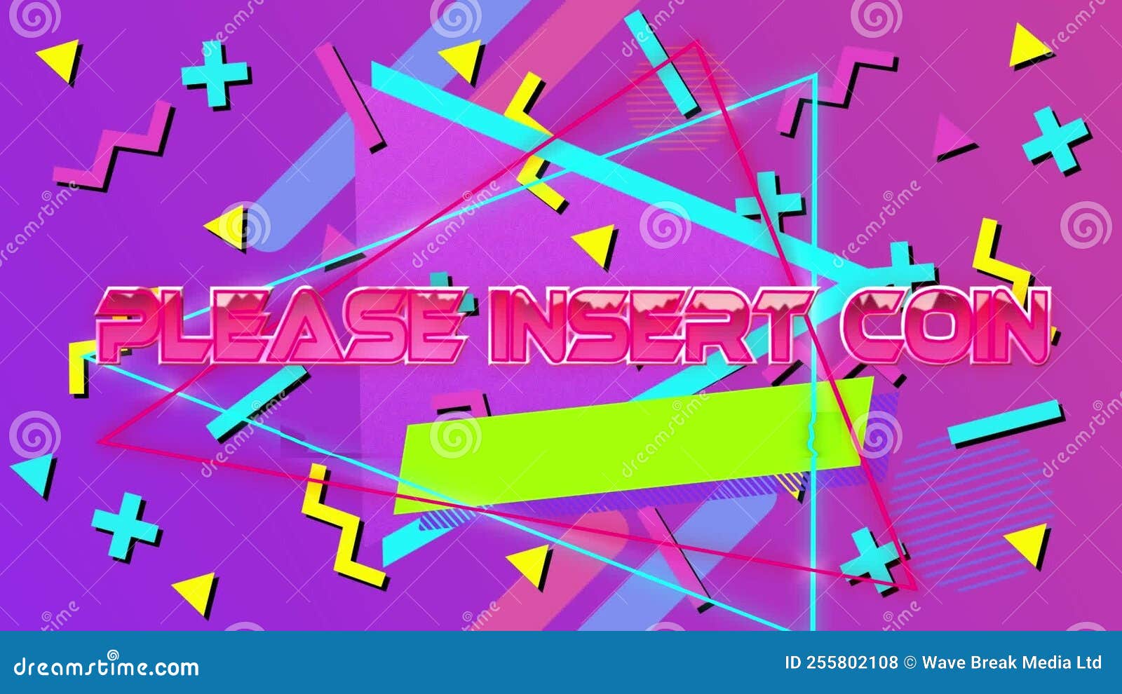 Animation of Please Insert Coin Text Banner Against Abstract Shapes on ...