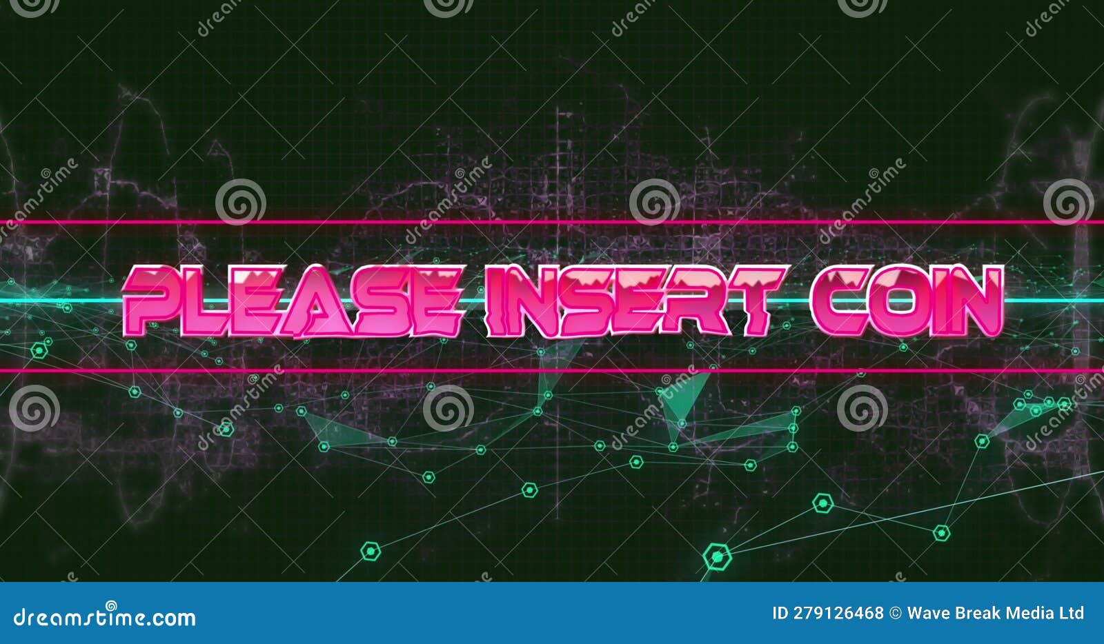 Animation of Please Insert Coin Text Banner Over Plexus Networks ...