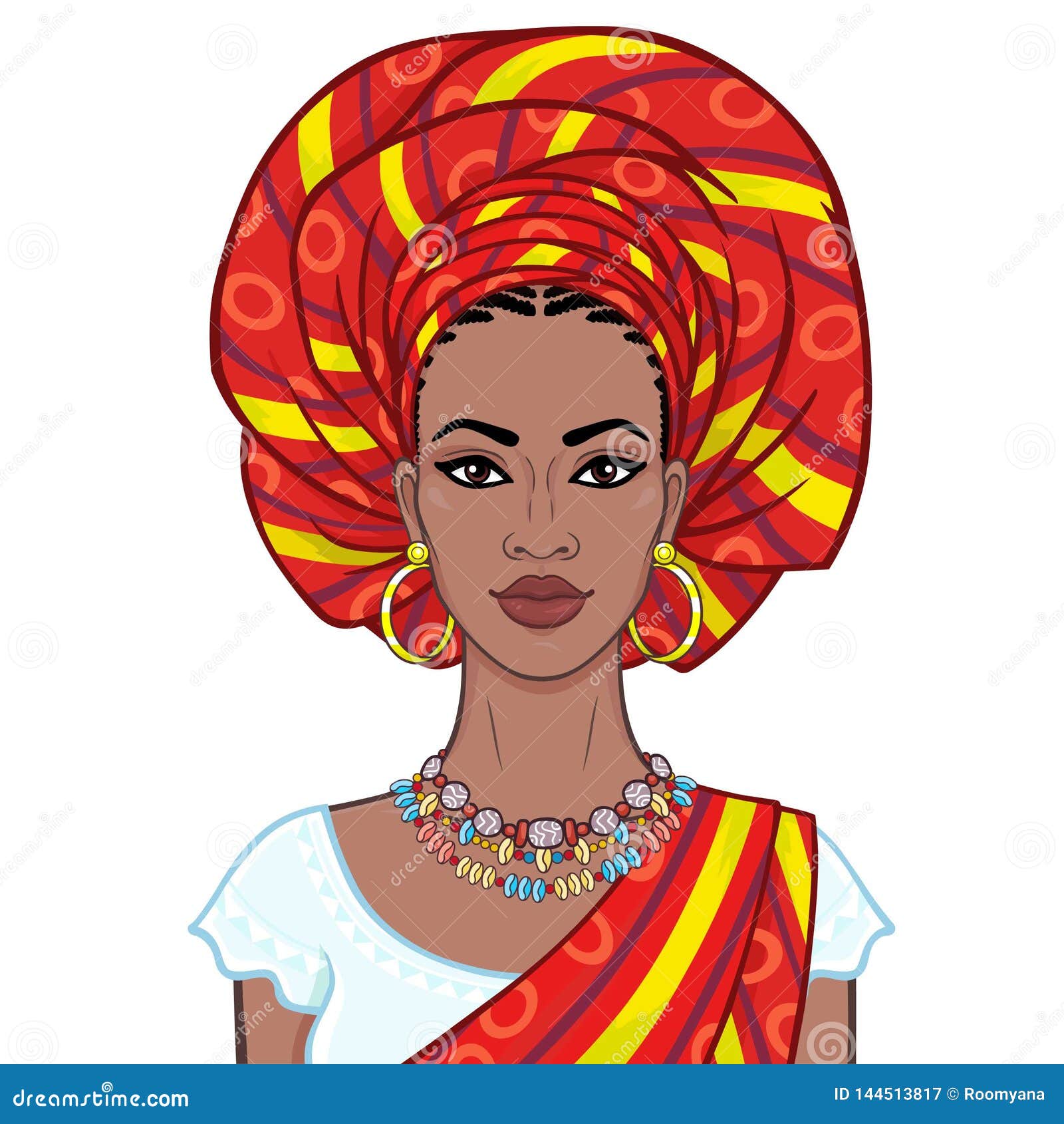 Animation Portrait Of The Beautiful Black Woman In A Turban And Ethnic