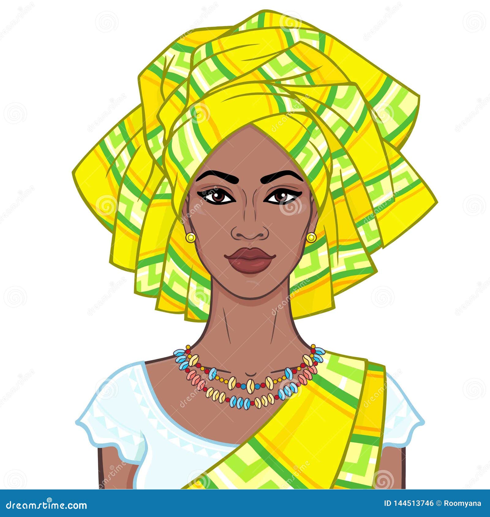 Animation Portrait Of The Beautiful Black Woman In A Turban And Ethnic