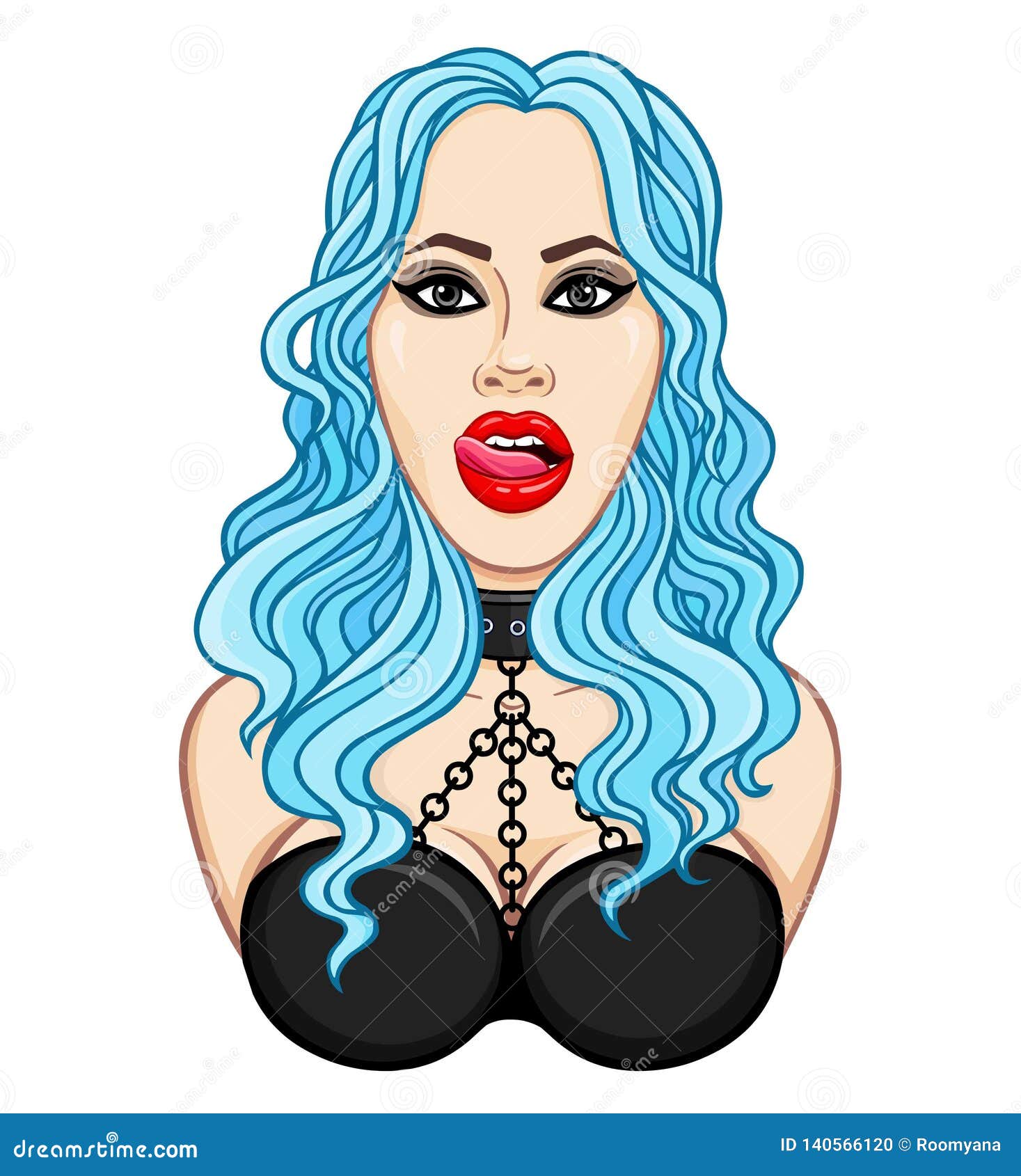 Animation Portrait Of The Beautiful Woman With Blue Hair Stock Vector