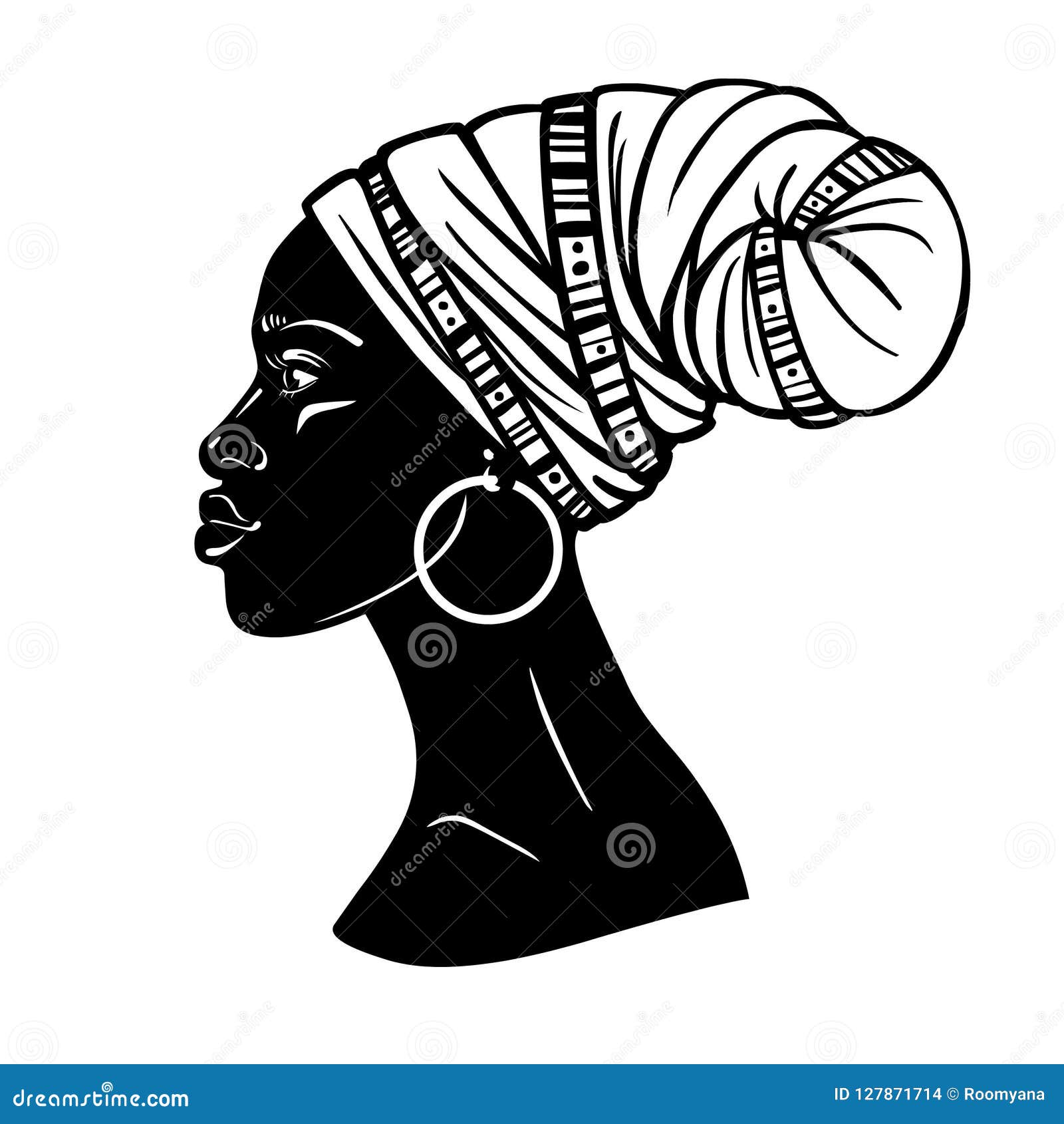 Animation Portrait Of The Young African Woman In A Turban Profile View