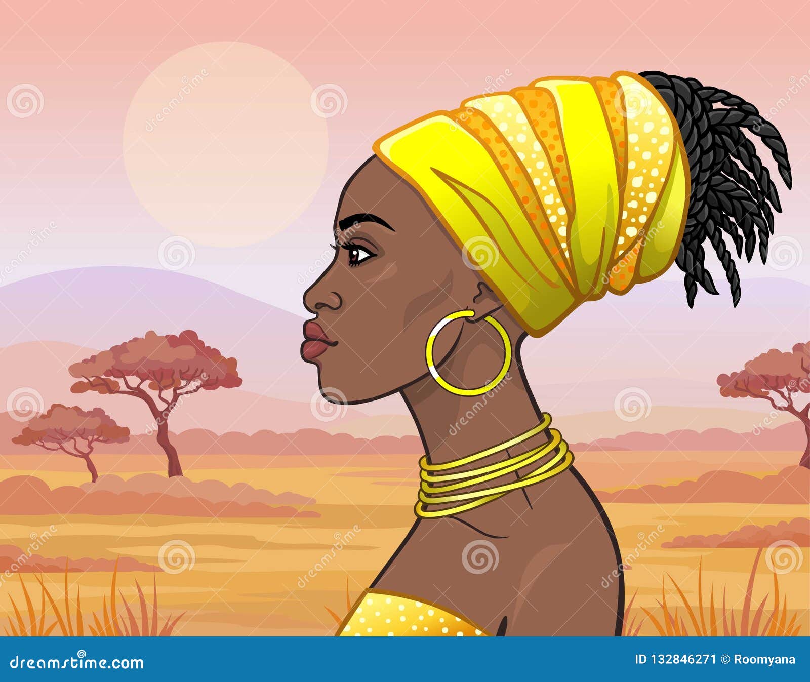 Animation Portrait of the Young Beautiful African Woman in Ancient ... Animation Portrait of the Young Beautiful African Woman in Ancient ...