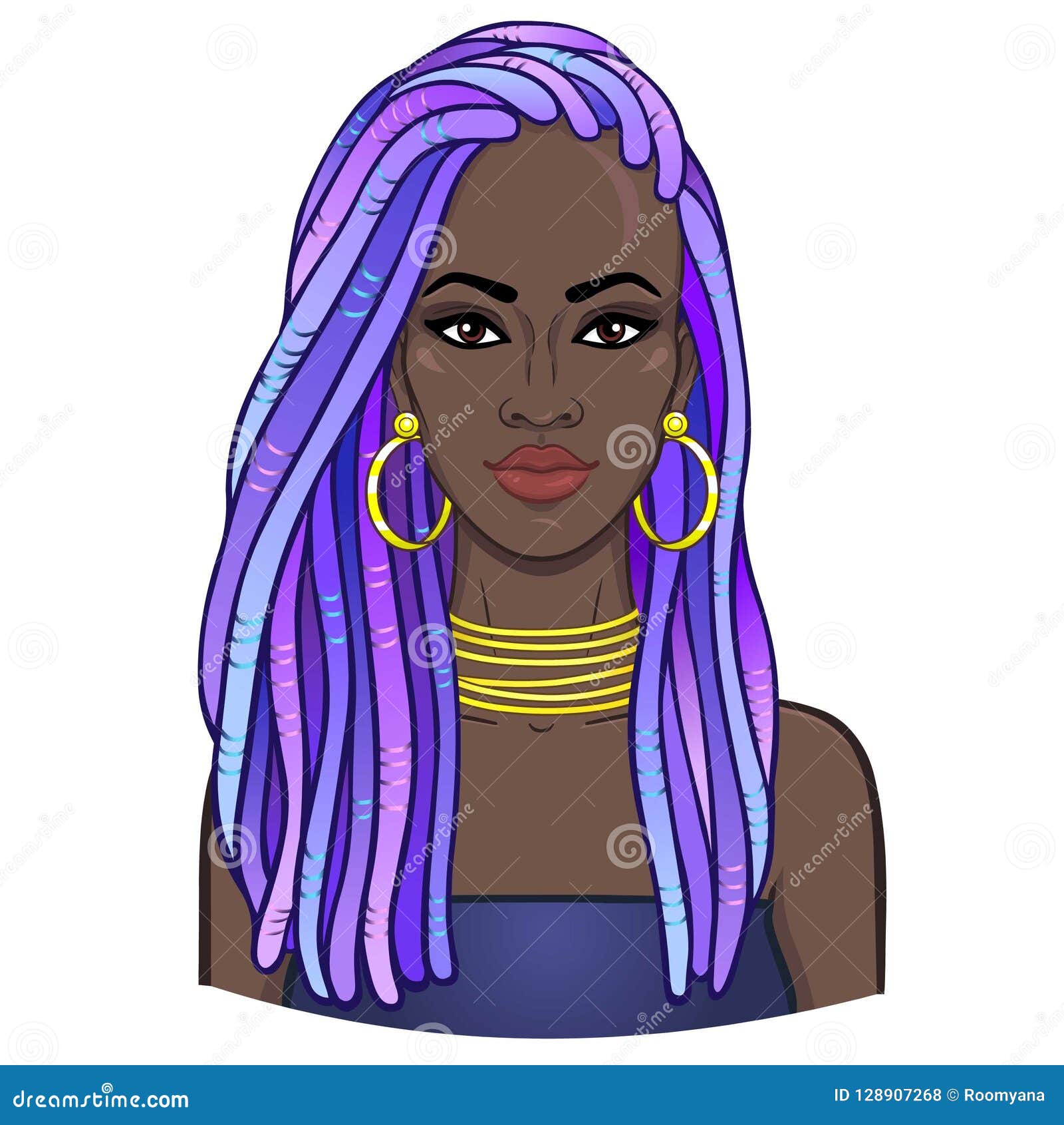 Animation Portrait of the Young Beautiful African Woman in a Dreadlocks ... Animation Portrait of the Young Beautiful African Woman in a Dreadlocks ...