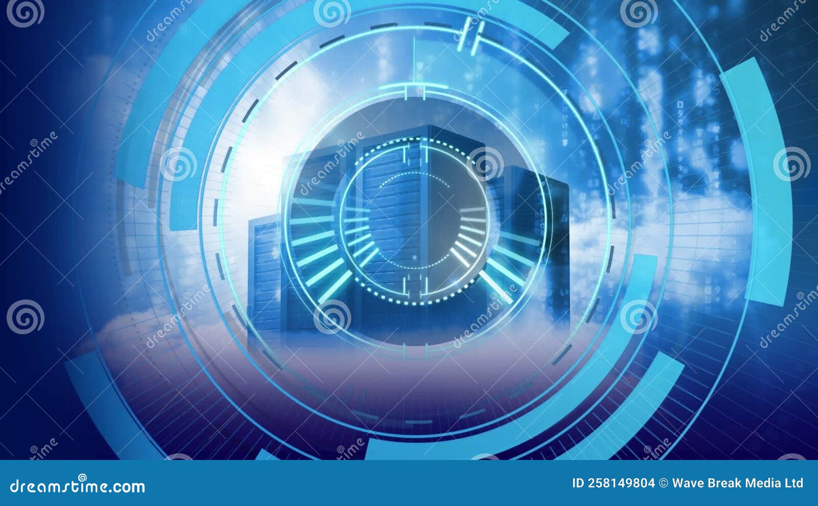 Animation of Processing Circle Over Servers and Clouds Stock Footage ...