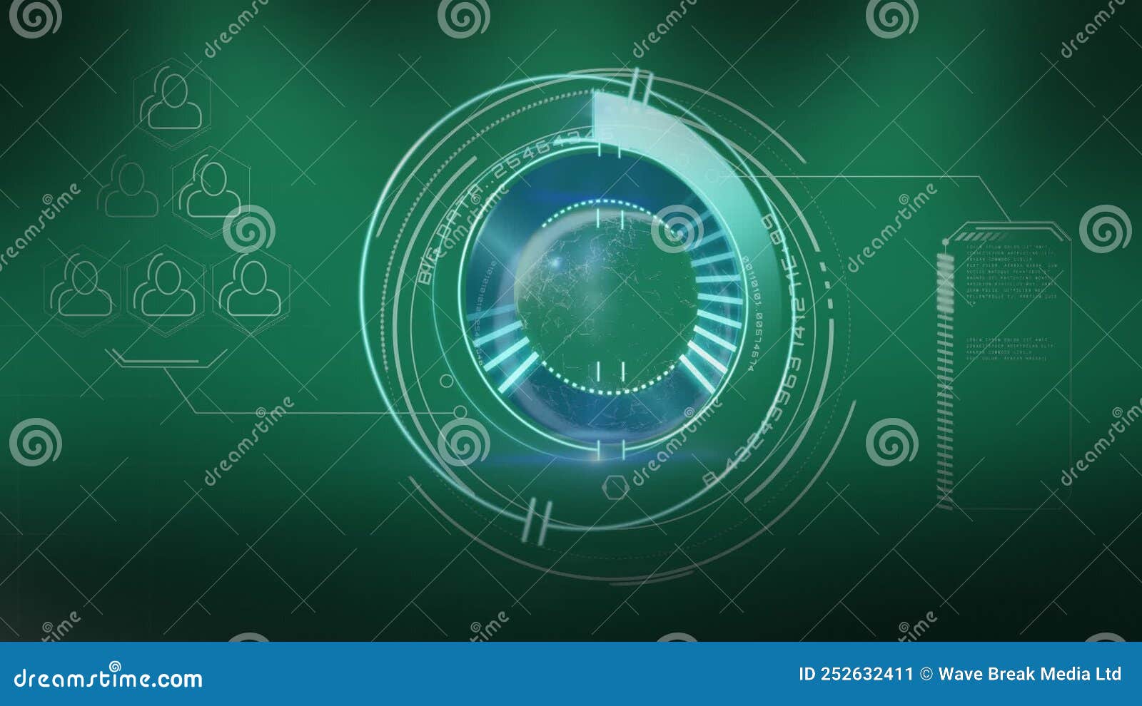 Animation of Processing Circle and User Icons on Green Digital Screen ...