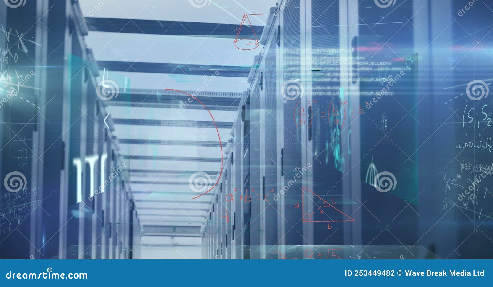 Animation of Processing Data and Maths Calculations Over Computer Server Room Stock Footage ...