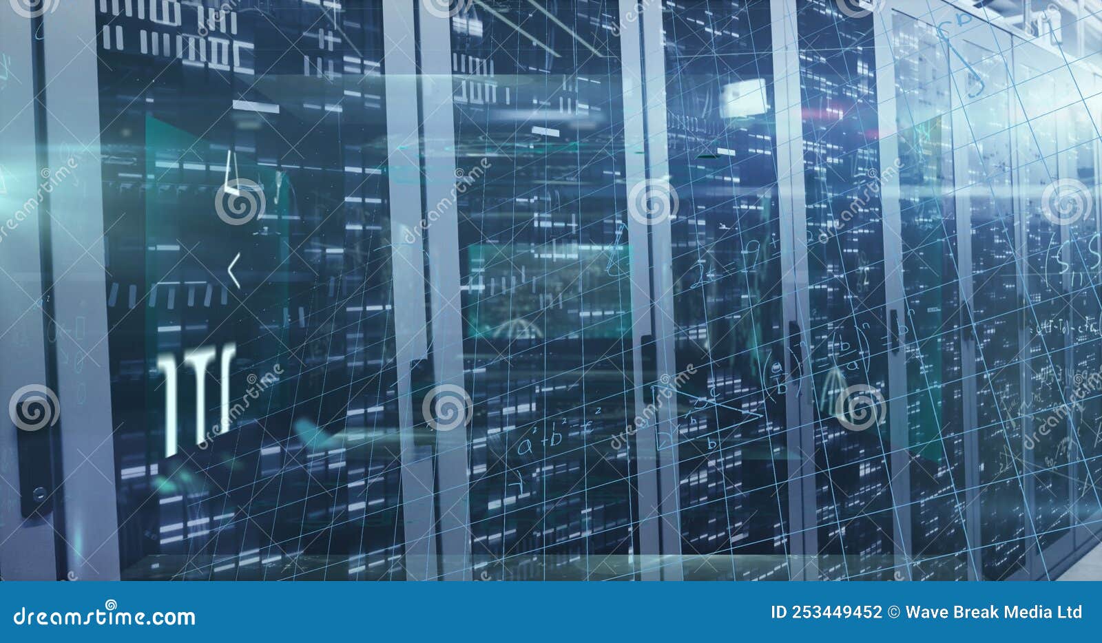 Animation Of Processing Data And Maths Calculations Over Flashing Computer Servers Stock Footage